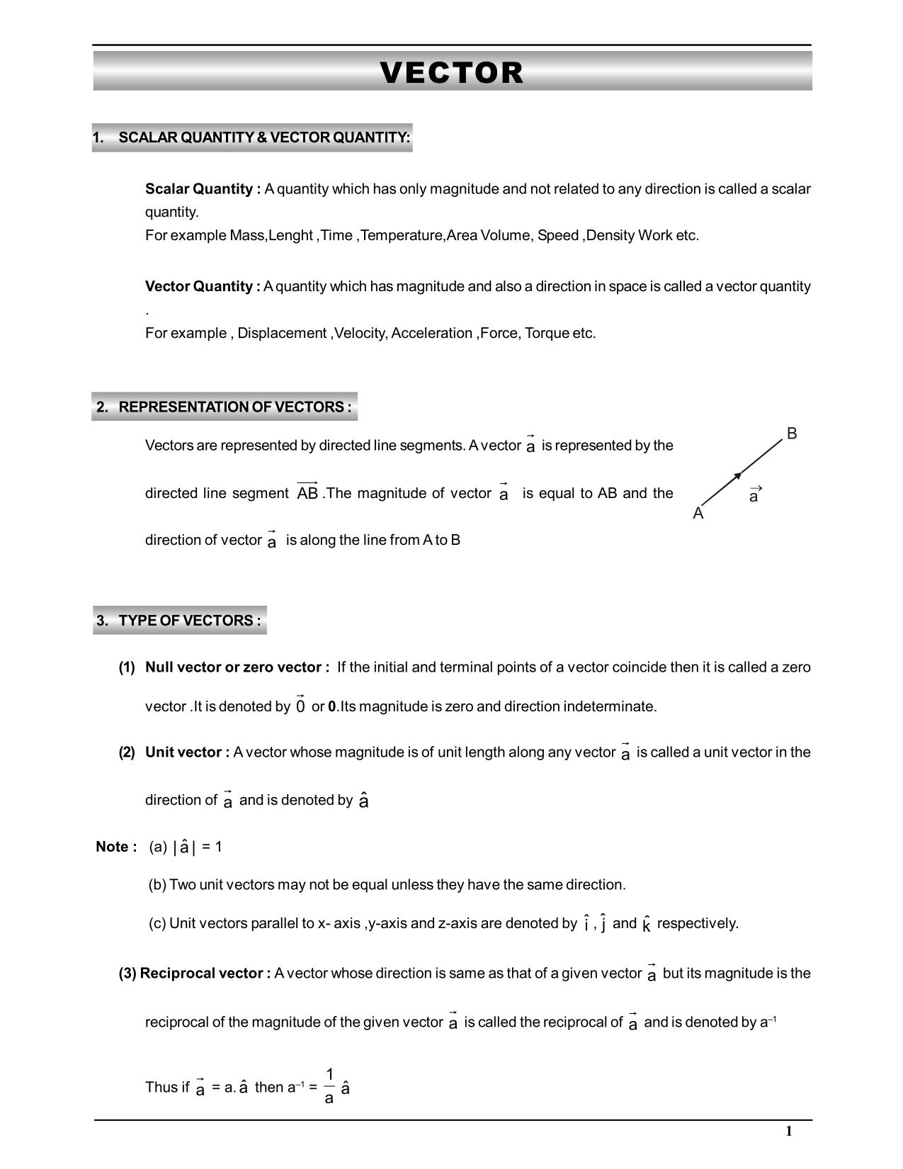Vector Algebra Class 12 Notes For IIT JEE Board Exams