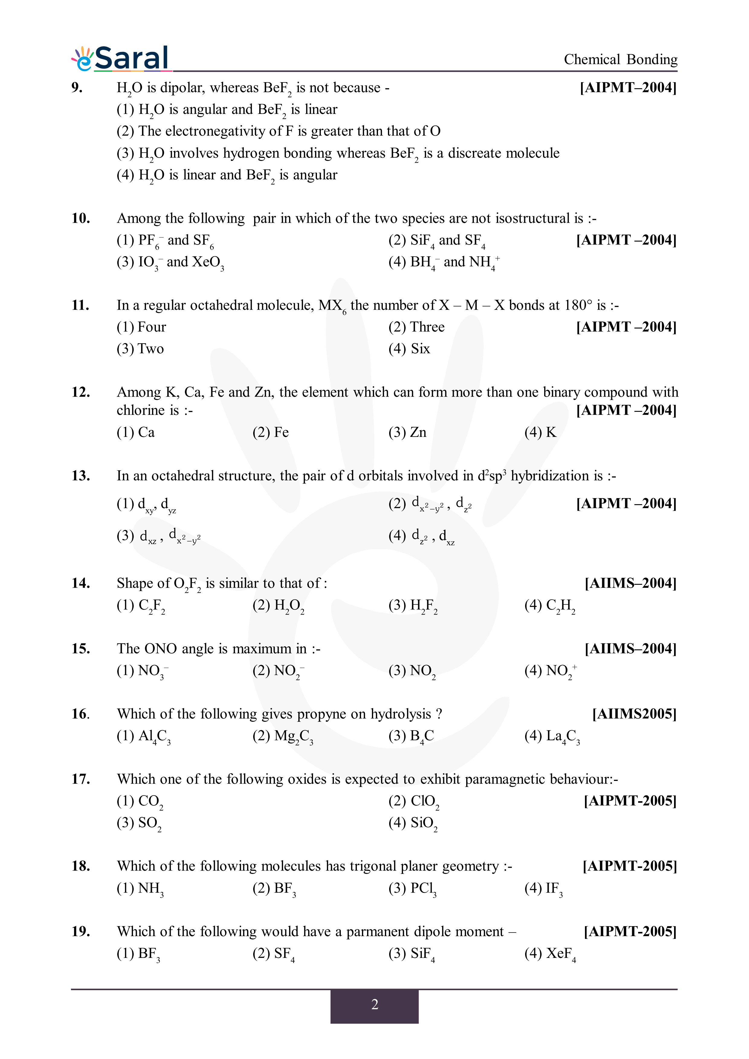 Chemical Bonding NEET Previous Year Questions With Complete Solutions Chemical Bonding NEET Previous Year Questions With Complete Solutions