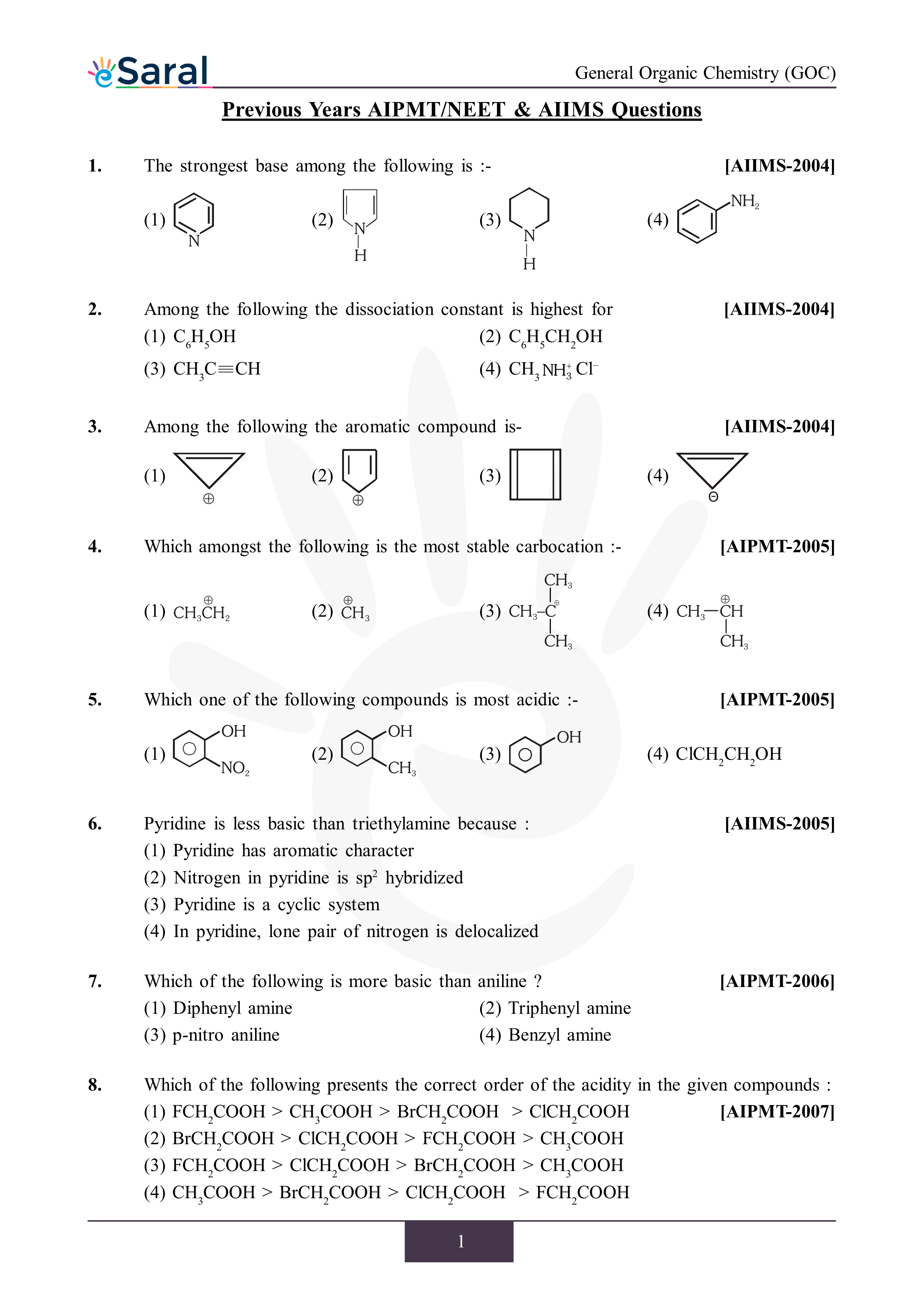 General Organic Chemistry NEET Previous Year Questions With Complete