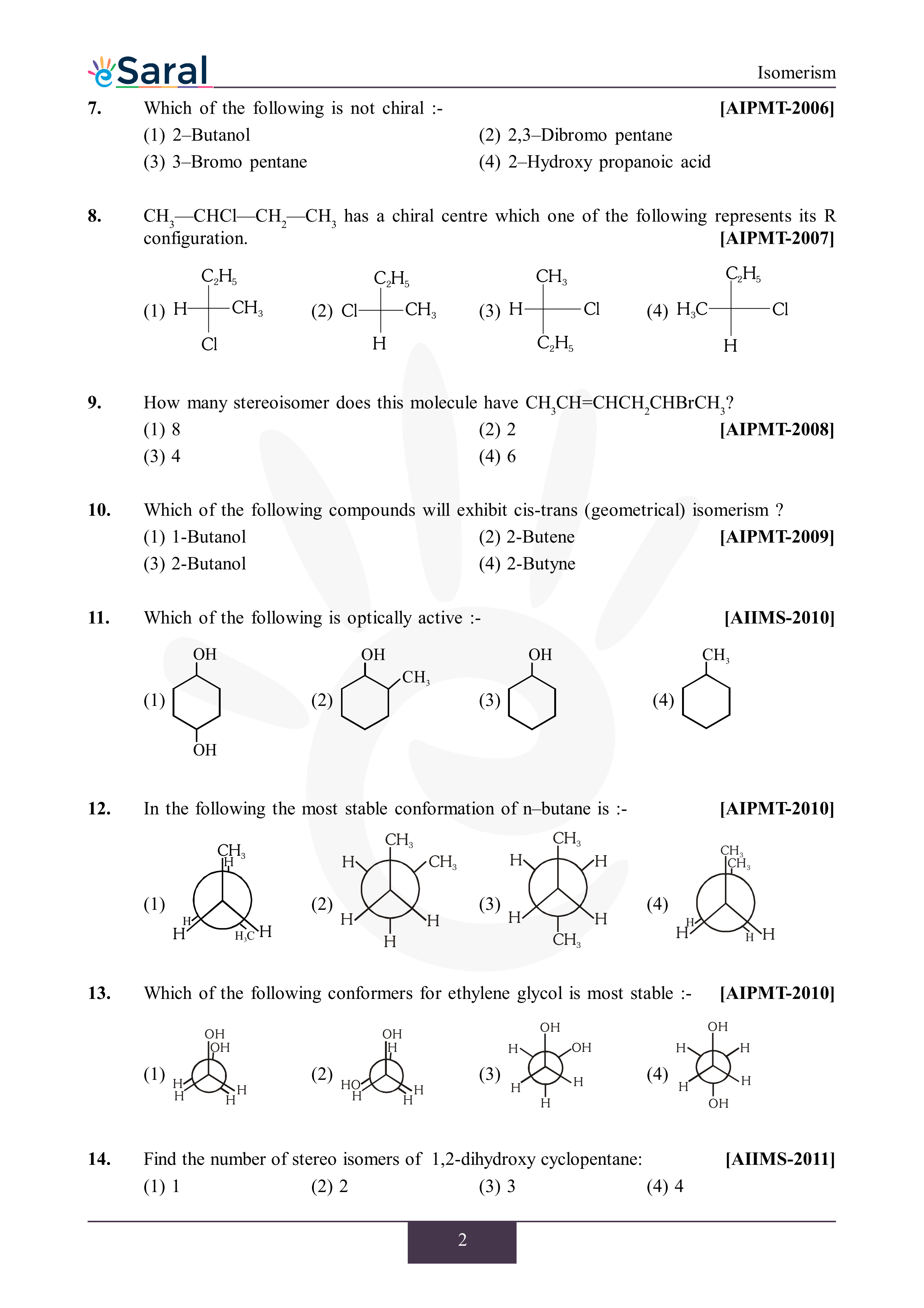 Isomerism NEET Previous Year Questions With Complete Solutions Isomerism NEET Previous Year Questions With Complete Solutions