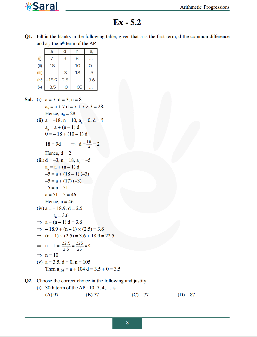 NCERT Solutions For Class 10 Maths Chapter 5 Arithmetic Progression