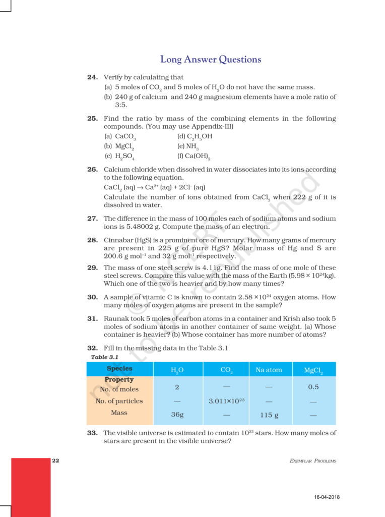 NCERT Exemplar Class 9 Science Chapter 3 Atoms And Molecules