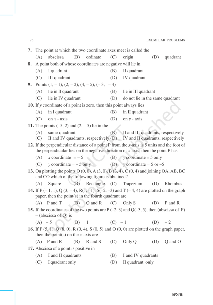 NCERT Exemplar Class 9 Maths Chapter 3 Coordinate Geometry NCERT Exemplar Class 9 Maths Chapter 3 Coordinate Geometry