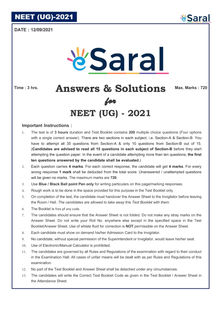 Download NEET 2021 Question Paper With Solutions Free PDF Download Download NEET 2021 Question Paper With Solutions Free PDF Download