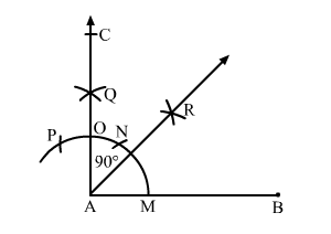 Construct an angle of 90° using ruler and compasses and bisect it.