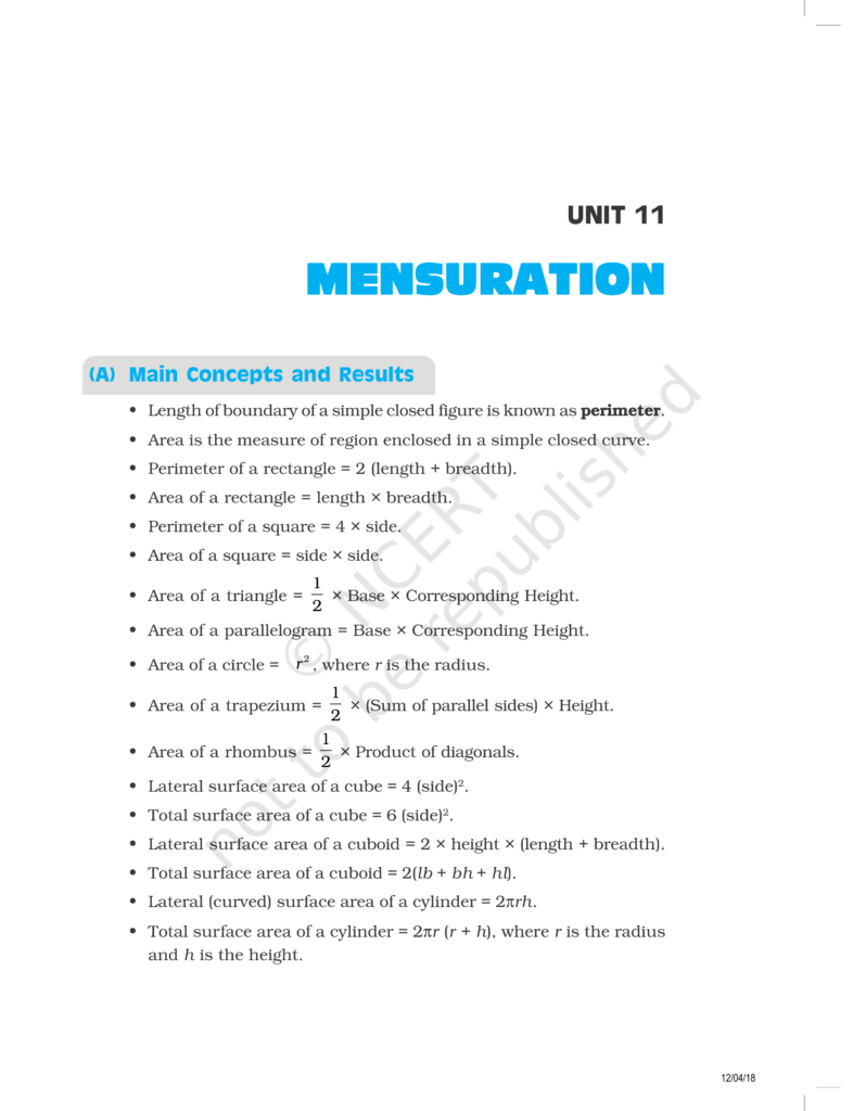 NCERT Exemplar Class 8 Maths Chapter 11 Mensuration NCERT Exemplar Class 8 Maths Chapter 11 Mensuration
